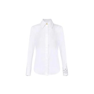Elisabetta Franchi Femme, Blouses et Chemises, Blanc, Taille: 38 FR Chemise en popeline de coton avec logo