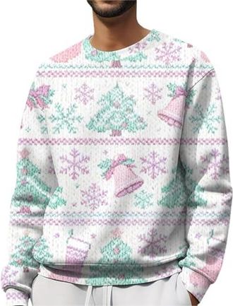 Generic Sweats à capuche pour homme - Automne - Imprimé 3D - Col rond - Pull à capuche décontracté - Haut à manches longues - Sweatshirt décontracté, rose, 3X