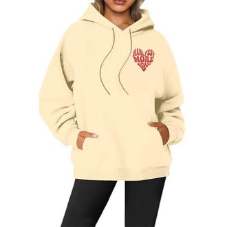 Generic Sweat-shirt pour femme XXL Streetwear &agrave; la mode Sweat &agrave; capuche Coupe &agrave; manches longues avec motif de coeur romantique Haut d&eacute;contract&eacute; pour femme pou