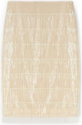 Motivi Femme, Jupes, Beige, Taille: 44 FR Jupe Crayon en Tulle avec Franges