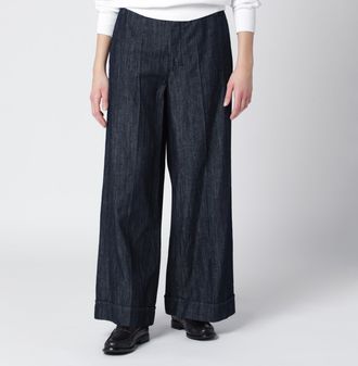 Max Mara Gerade Hose aus Baumwoll- und Leinen-Denim in Marineblau