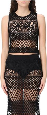 Pinko Pinko, Femme, Tops, Noir, Taille: 38 FR Ensemble Top et Jupe Sans Manches en Maille Crochet