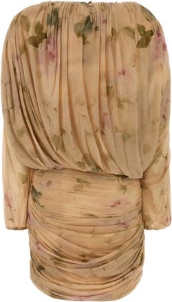 Magda Butrym Pleated Floral-Print Dress - Beige