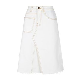 Tory Burch Femme, Jupes, Blanc, Taille: 32 FR Jupe en jean blanche avec surpiqûres contrastantes