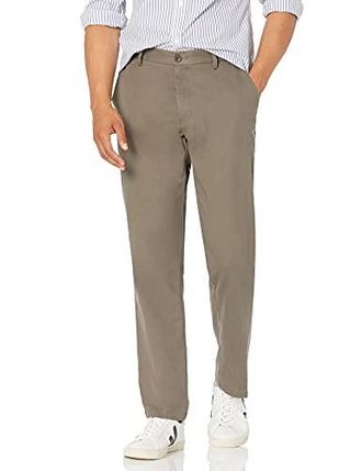 Amazon Essentials Pantalon Chino sans Pince Infroissable Coupe Droite Homme, Taupe, 33W / 30L