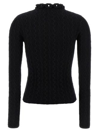 Paco Rabanne Ribbed Wool-Cashmere with Chain Neckline Sweater - Black