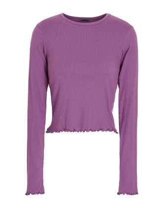 8 by YOOX ORGANIC COTTON CREW-NECK LONG SLEEVES RIBBED TOP W/ LETTUCE HEM