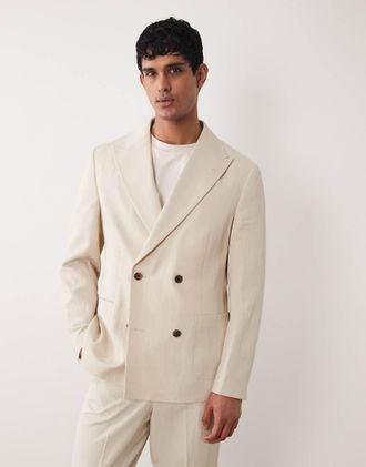Asos Blazer de costume coupe classique &agrave; double boutonnage - Cr&egrave;me-Blanc