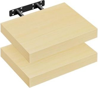 Woltu Étagère Murale, Étagère Flottante de CD, Lot de 2, pour Salon, Cuisine, Chambre, Salle de Bain 30x22.9x3.8cm, Jaune Chêne RG9371kei-2