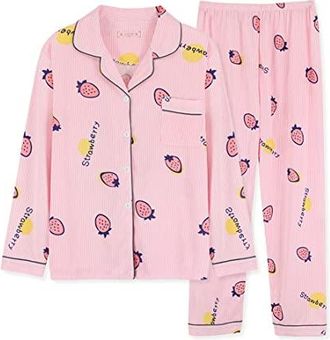Minetom Ensembles de Pyjama Femme 2 Pièces Bouton Vêtements de Nuit À Carreaux Manches Longues Col V Chemise et Pantalon Style Y12 36