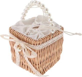 BESPORTBLE TOPPERFUN Sac Rotin Tiss&eacute; Carr&eacute; avec Poign&eacute;e D&eacute;corative Bandouli&egrave;re Cha&icirc;ne Sac Main L&eacute;ger Paille pour Mariage et Plage