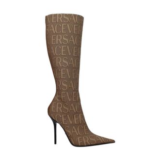 Versace Femme, Chaussures, Beige, Taille: 36 EU Bottes en Tissu Beige à Talon Haut avec Fermeture Éclair