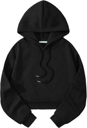 Generic Chandail en molleton court pour femme - Sweat &agrave; capuche l&eacute;ger en coton &agrave; manches longues pour femme, coupe ajust&eacute;e, &eacute;paules tombantes, manteau de spor