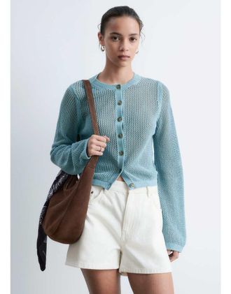 & Other Stories gilet l&eacute;ger col rond en coton bleu