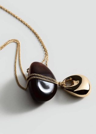 Mango Collier &agrave; double pendentif or - Femme - Taille unique - MANGO