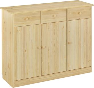 Erst-Holz 90.50-25 Highboard Kommode Anrichte Kiefer Sideboard Natur 3 Schubladen, 3 Türen