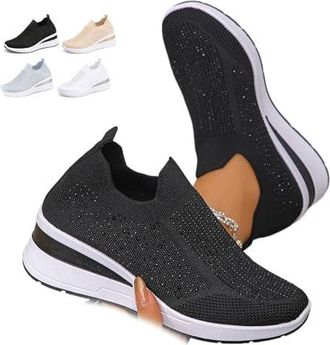 Generic Baskets &agrave; plateforme en tricot scintillant pour femme, chaussures &eacute;l&eacute;gantes et l&eacute;g&egrave;res pour la marche, le shopping, les voyages et le quotidien, Noir,