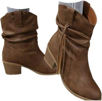 Generic Bottes de cowboy pour femme mi-mollet pour femme, cowboy mi-mollet, cowgirl noir, marron foncé, gris, broderie Wetsern à enfiler, talon bloc à bout po