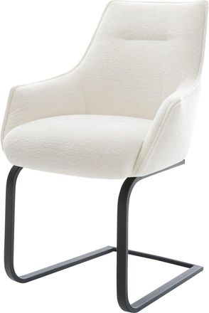 DELIFE Schwingstuhl Alja-Flex mit Armlehnen Freischwinger flach Schwarz Boucl&eacute; Soft Beige Taschenfederkern