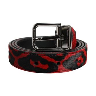Dolce & Gabbana Homme, Accessoires, Multicolore, Taille: ONE Size Ceinture en Cuir Imprimé Léopard avec Boucle Argentée
