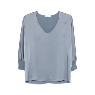 Le Tricot Perugia V-Ausschnitt Bluse - - Blouses & Shirts - Damen - Blau - S