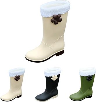 Generic Wellington Bottes de pluie mi-mollet pour femme avec doublure en peluche, imperm&eacute;ables, antid&eacute;rapantes, bottines Chelsea bottines de neige, bottes dhi