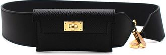 Herm&egrave;s Black Kelly Pocket Bag Strap with Gold Hardware