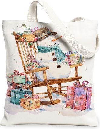 Generic Sacs fourre-tout en toile avec motif bonhomme de neige mignon, sacs d&eacute;picerie r&eacute;utilisables, vacances amusantes, l&eacute;g&egrave;res, lavables en toile pour le sh