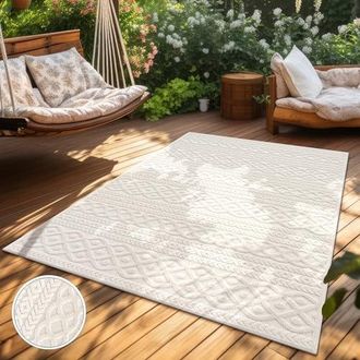 Paco Home Tapis Exterieur Terrasse Salon Cuisine Motif Scandinave Motif Boho Uni, Dimension:80x250 cm, Couleur:Cr&egrave;me 4