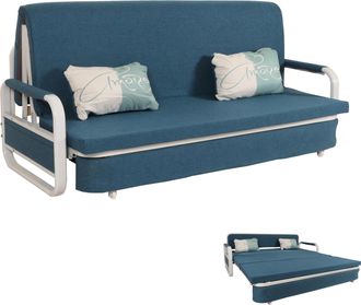 Mendler Schlafsofa HWC-M83, Schlafcouch Couch Sofa, Schlaffunktion Bettkasten Liegefläche, 190x185cm - Stoff/Textil dunkelblau