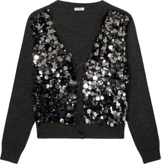 Oltre Femme, Pulls, Gris, Taille: 44 FR Cardigan &agrave; maxi sequins