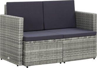 vidaXL Vidaxl - 2-Sitzer-Gartensofa mit Auflagen Grau Poly Rattan