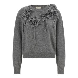 Alberta Ferretti Femme, Pulls, Gris, Taille: 38 FR Pull en pure laine M&eacute;rinos avec broderies florales