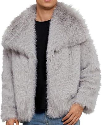 Generic Manteau dhiver chaud en fausse fourrure pour homme avec col à revers - Veste rembourrée douce et ouverte - Confortable - Solide - Manches longues, Cen