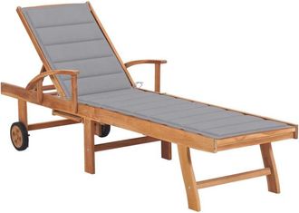 vidaXL vidaXL Sonnenliege mit Auflage Grau Massivholz Teak