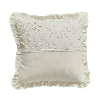 Loberon Kissenh&uuml;lle Lun&eacute;rie - Romantischer Look - Aufwendig Bestickt - R&uuml;schensaum Rundum - Kissenbezug - Wohntextilien - Baumwolle - Leinen, wei&szlig;