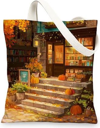 Generic Sacs fourre-tout en toile dautomne, confortables, réutilisables, légers et lavables, avec bandoulière pour salle de sport, voyage, plage, pique-nique,