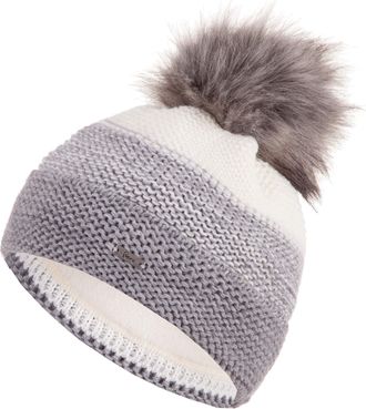 Faera M&uuml;tze Damen Winterm&uuml;tze warm gef&uuml;ttert mit Fleecefutter Kunstfell Bommelm&uuml;tze Winter Herbst Bommel Strickm&uuml;tze Beanie 60, Farbe:Grau