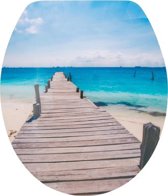 Spirella WC Deckel MDF mit Absenkautomatik Malediven mit High Gloss Finish und Schnellbefstigung Scharniere aus Edelstahl, Multi-Colored