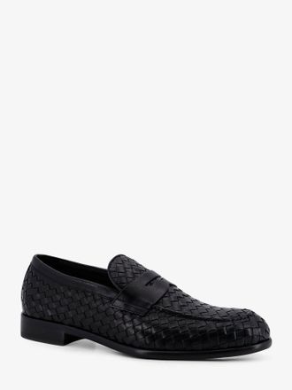 Doucal's Mens Leather Loafers Woven Pattern Black