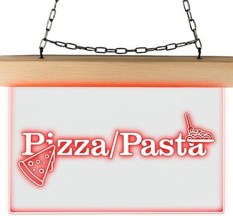 Indigos UG LED Lampen - Pizza Pasta - graviert - Leuchtschild 26x20 cm zum H&auml;ngen an Wand oder Scheibe - Schild beleuchtet f&uuml;r B&uuml;ro Laden Praxis Studio Schaufens