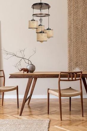 Opviq Rustic Wooden Chandelier, Vintage Color, 35 cm Diameter, 80 cm Height, Adjustable, E27 Socket, Max 40W, Electrostatic Oven Dried Paint | Perfect for S