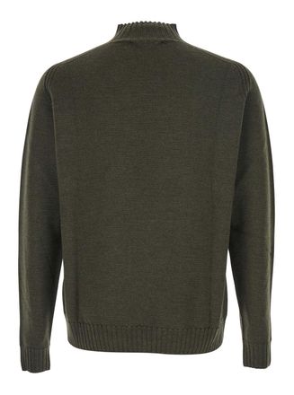 Vivienne Westwood Mens Green Crew Neck Sweater With Embroidered Logo Virgin Wool Tops Top