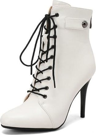 Generic Bottines &agrave; talons aiguilles pour femme - Bout pointu - Lacets - Soir&eacute;e - Mariage - Chaussures de danse, blanc, 37.5 EU