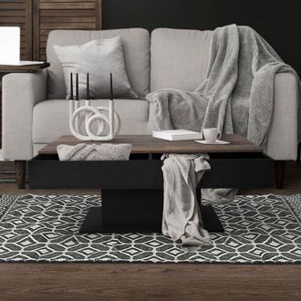 ML Design ML-Design Table Basse avec 2 Compartiments de Rangement, 110x60x40 cm, Plateau Relevable, Aspect Bois/Noir, en MDF, Rangement Interieur, Table