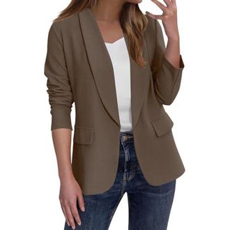 Minetom Blazer Femme Chic Et &Eacute;l&eacute;gant Col Rabattu Manches Longues Veste DAffaires Classique D&eacute;contract&eacute;s Ajust&eacute;e Automne Travail A Marron 3XL