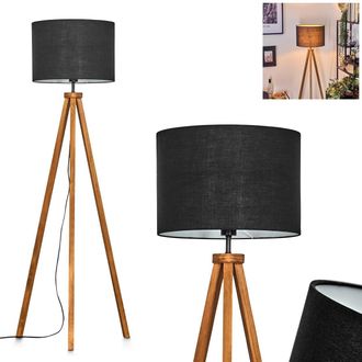 HOFSTEIN Stehleuchte Bassagoda, Stehlampe aus Holz/Stoff in Naturfarben/Schwarz/Wei&szlig;, Leuchte im skandinavischen Design mit rundem Schirm (&Oslash; 40 cm) u. Fu&szlig;schal