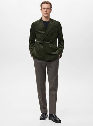 Mango Veste en velours c&ocirc;tel&eacute; &agrave; boutonnage crois&eacute; slim-fit vert - Homme - 48 - MANGO MAN