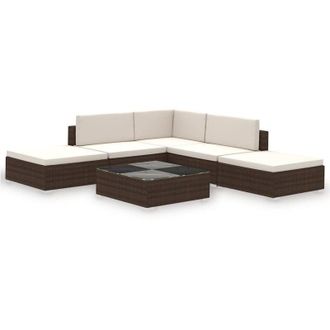 vidaXL Vidaxl - Salon de jardin 6 pcs avec coussins R&eacute;sine tress&eacute;e Marron