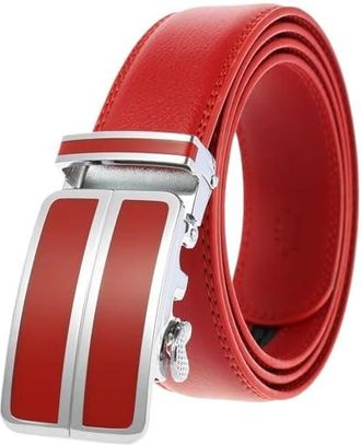 Generic Red Belt Ceinture &agrave; cliquet en cuir v&eacute;ritable pour homme, Rouge, 110 cm
